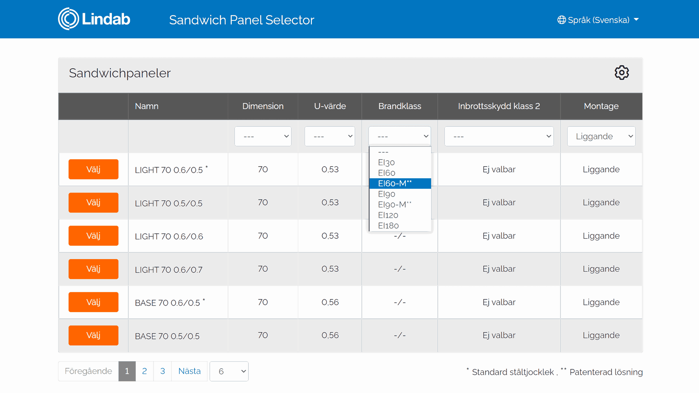 Sandwich Panel Selector